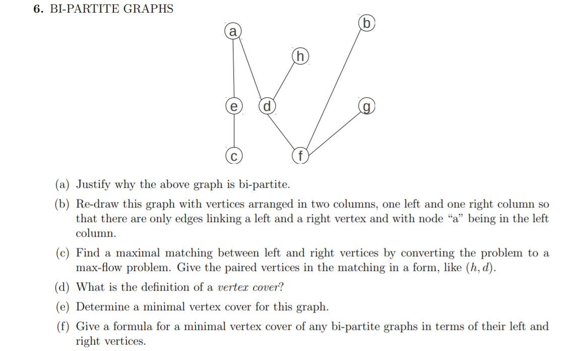 Solved 6. BI-PARTITE GRAPHS b d (a) Justify why the above | Chegg.com