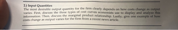 Solved 2.) Input Quantities The most desirable output | Chegg.com
