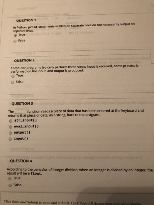 Solved: NoN QUESTION 1 In Python, Print Statements Written... | Chegg.com