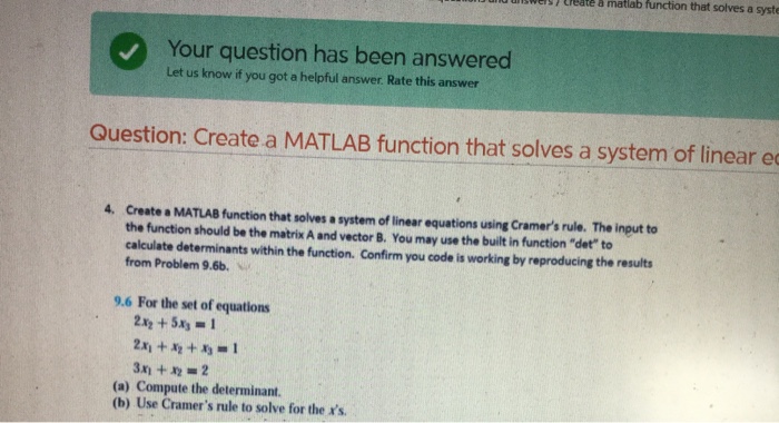 Solved dunswers/ eate & matlab function that solves a syste | Chegg.com