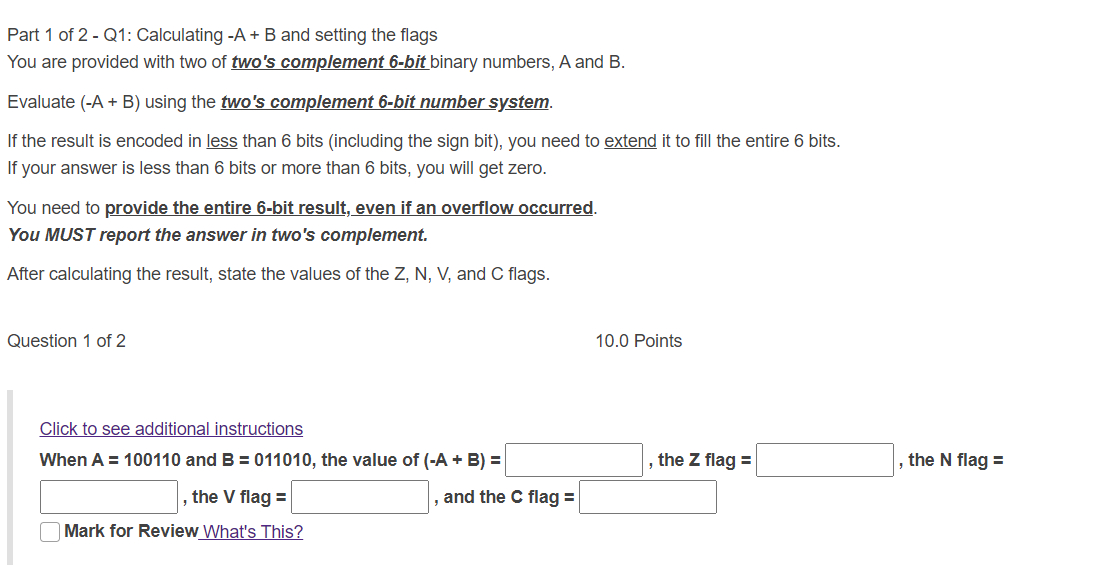 Solved Part 1 of 2 - Q1: Calculating -A + B and setting the | Chegg.com