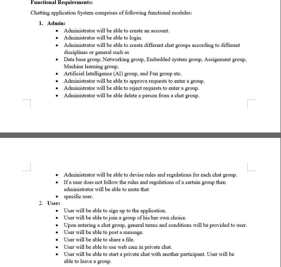 Solved Functional Requirements: Chatting application System | Chegg.com