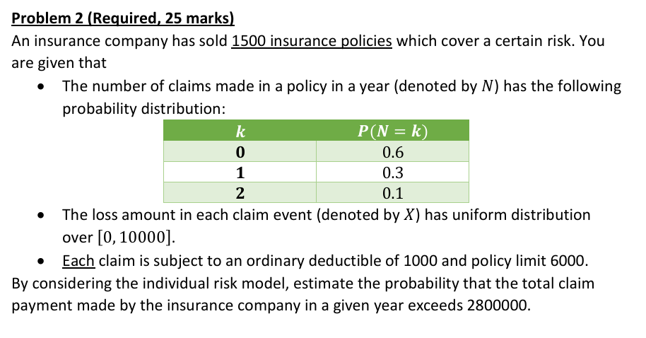 Solved Problem 2 (Required, 25 ﻿marks)An insurance company | Chegg.com
