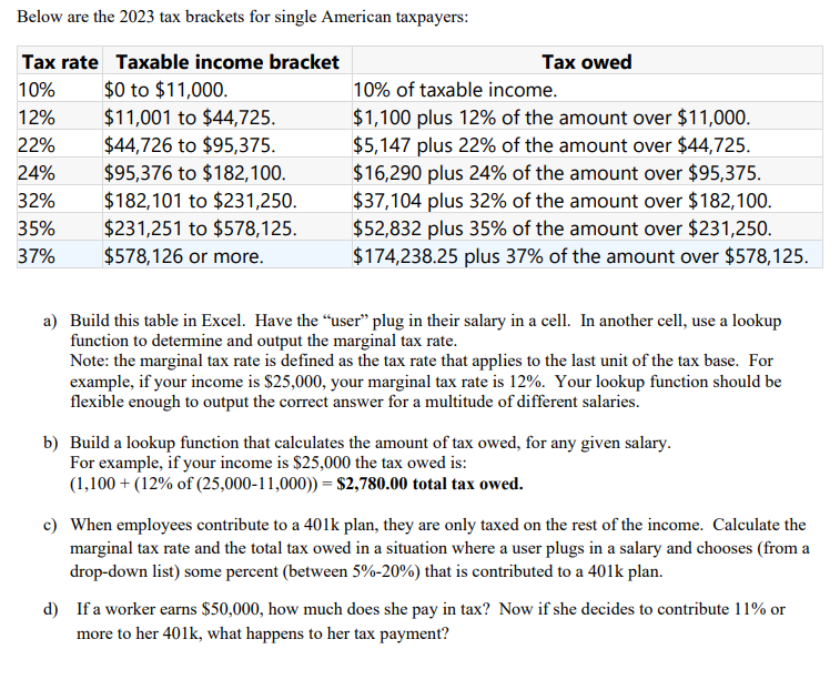 Solved Below are the 2023 tax brackets for single American | Chegg.com