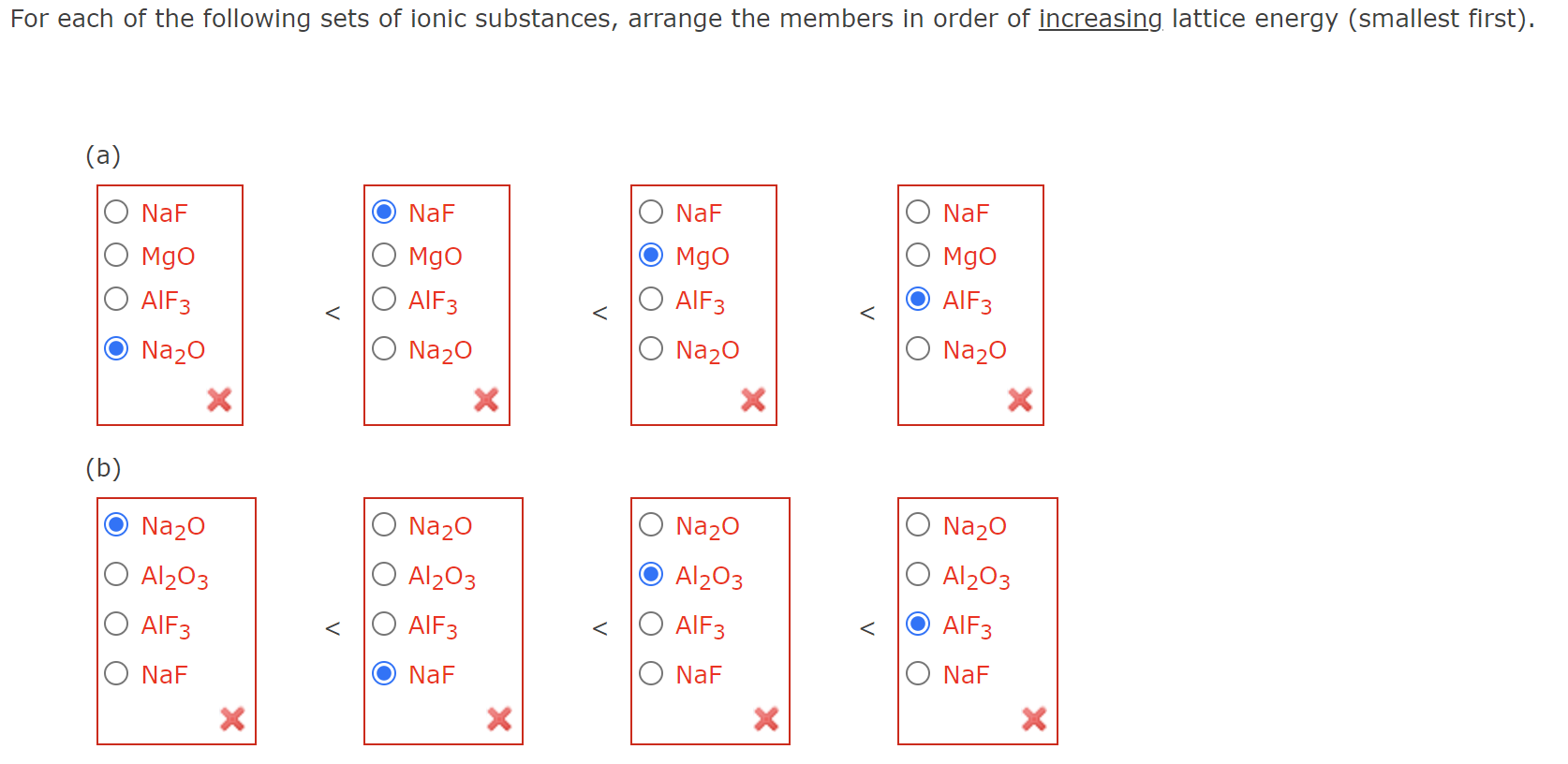 Solved For each of the following sets of ionic substances, | Chegg.com