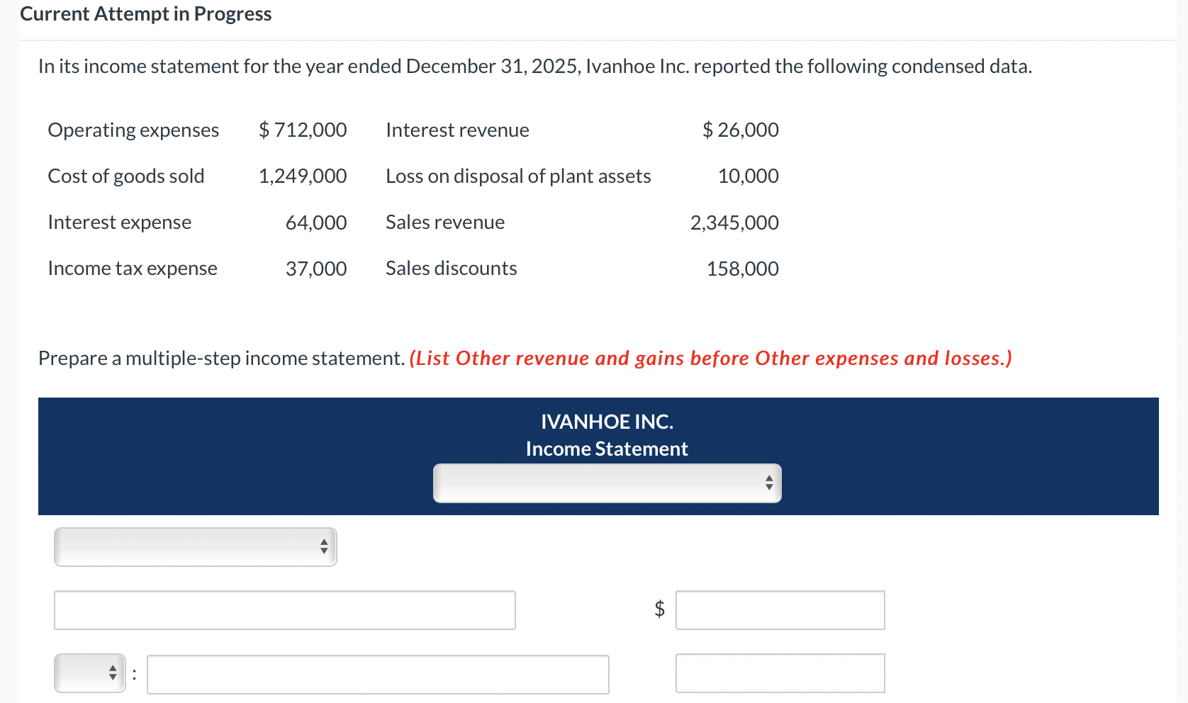 Solved In its income statement for the year ended December | Chegg.com