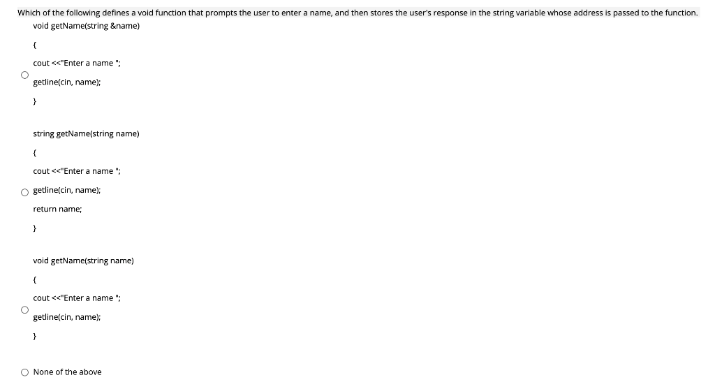 Solved Which of the following defines a void function that | Chegg.com