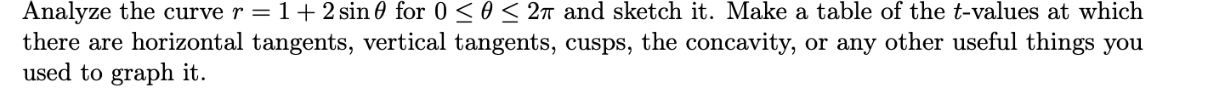 Solved Analyze the curve r=1+2sinθ ﻿for 0≤θ≤2π ﻿and sketch | Chegg.com