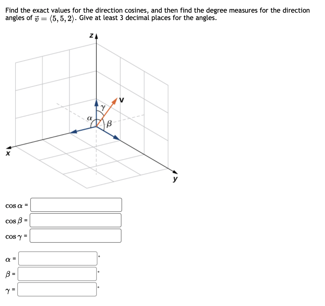 Solved Find the exact values for the direction cosines, and | Chegg.com