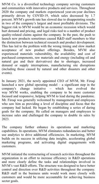 Solved MVM Co. is a diversified technology company serving | Chegg.com