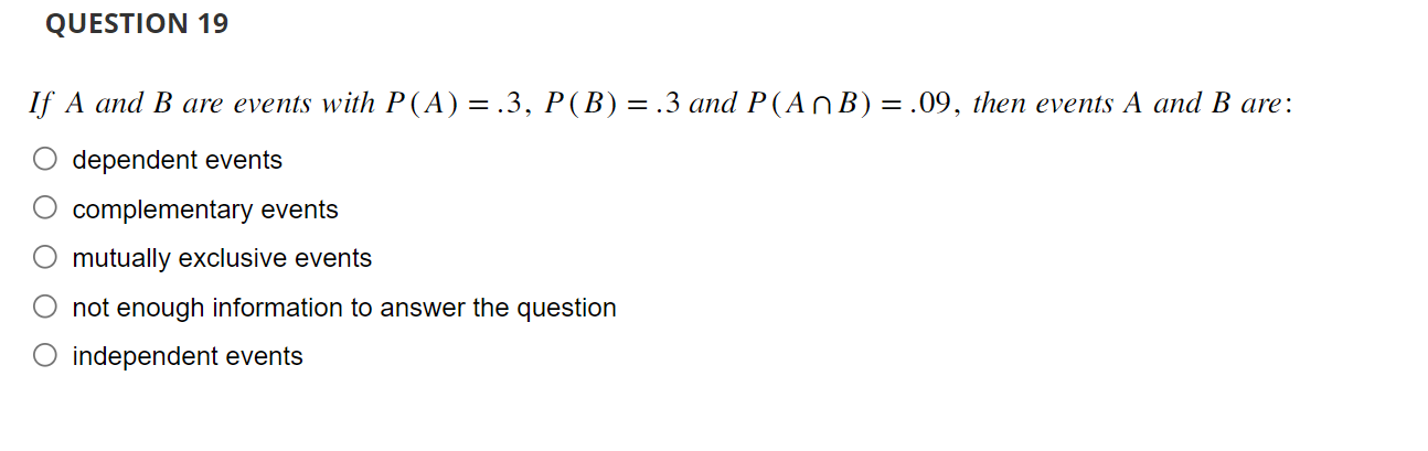 Solved If A and B are events with P(A)=.3,P(B)=.3 and | Chegg.com
