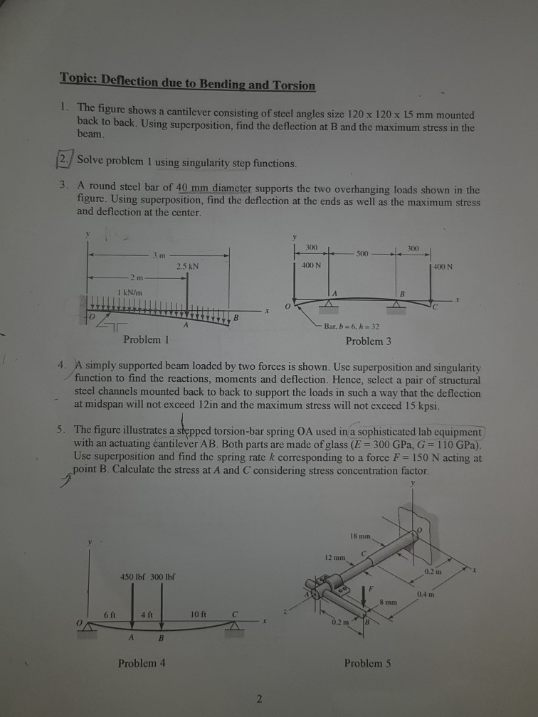 Solved Topic: Deflection due to Bending and Torsion 1 . The | Chegg.com