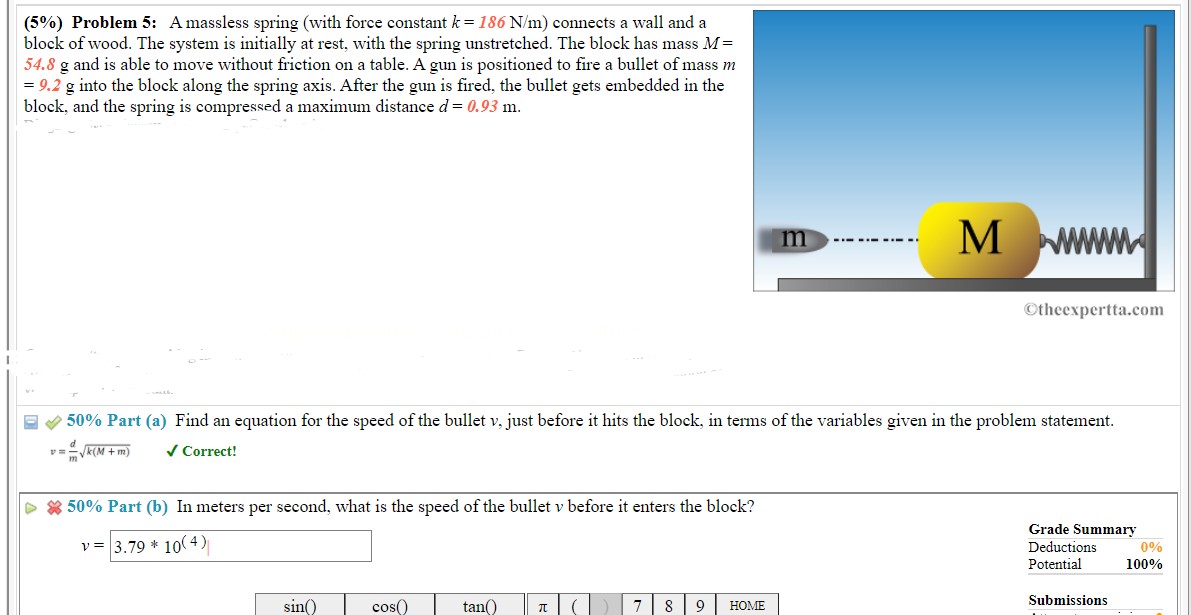 Solved (5%) Problem 5: A massless spring (with force | Chegg.com