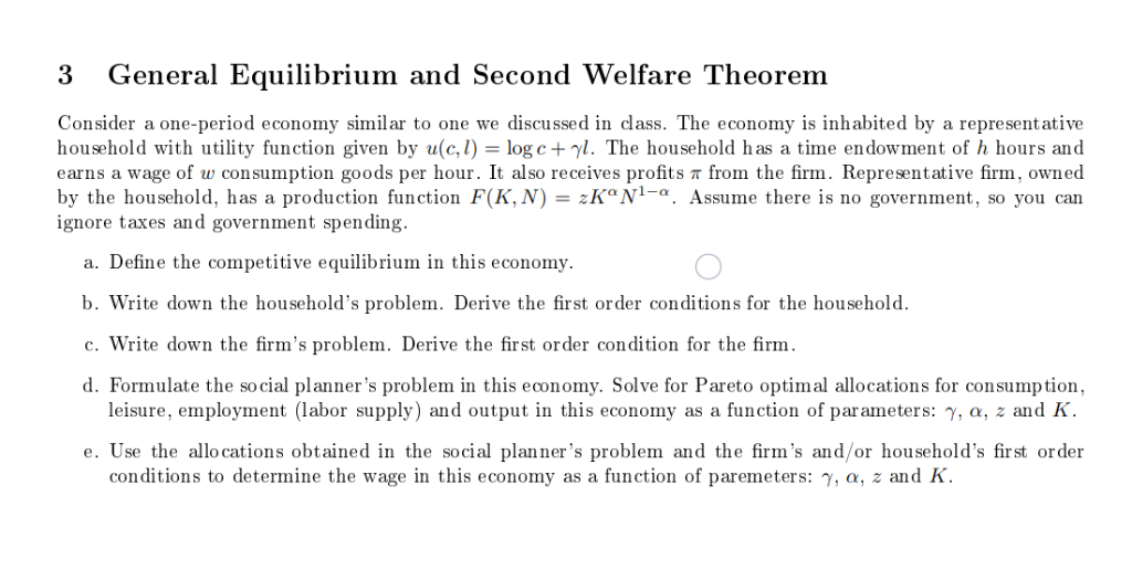 3 General Equilibrium and Second Welfare Theorem | Chegg.com