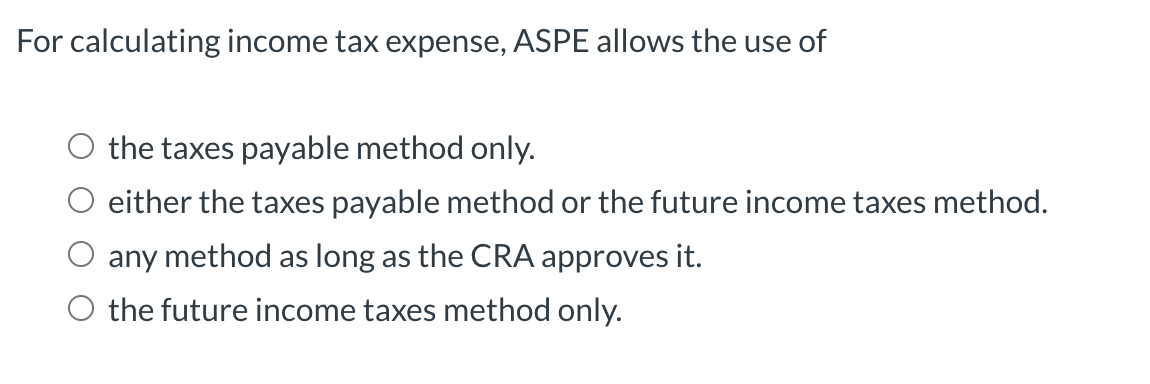 High Quality SOLUTION For calculating income tax expense, ASPE allows ...
