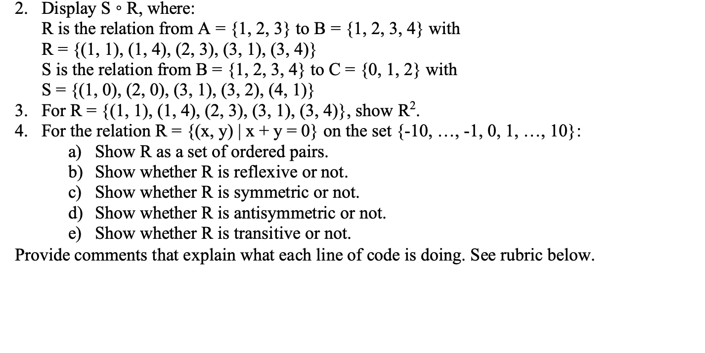 Solved 2. Display S∘R, where: R is the relation from | Chegg.com