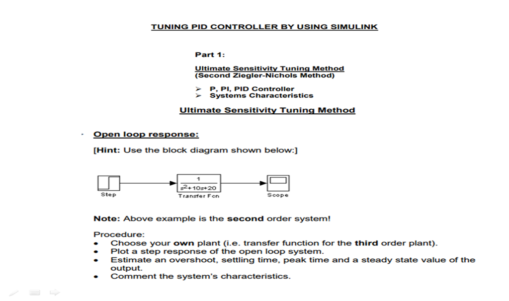 Solved TUNING PID CONTROLLER BY USING SIMULINK Part 1: | Chegg.com
