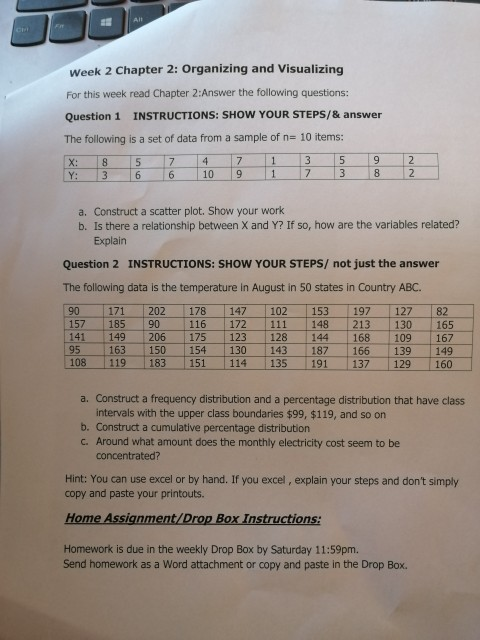 Solved Week 2 Chapter 2: Organizing and Visualizing For this | Chegg.com