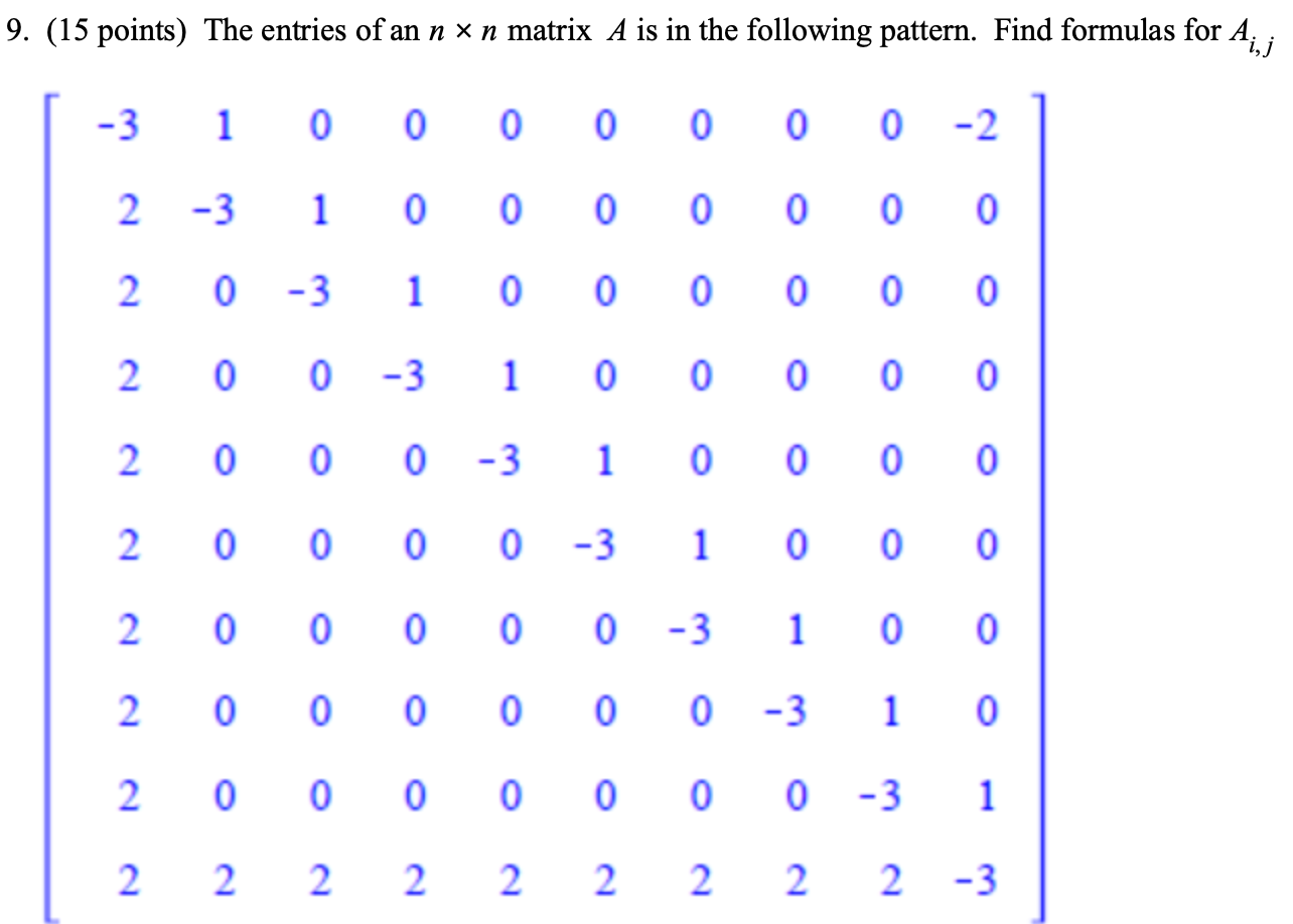 Solved 9. (15 points) The entries of an n x n matrix A is in | Chegg.com