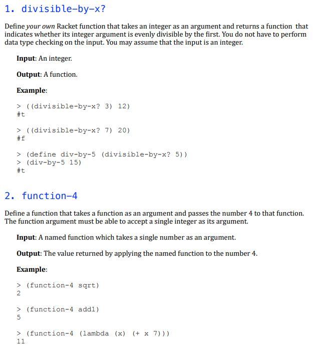 1 Divisible By X Define Your Own Racket Function 