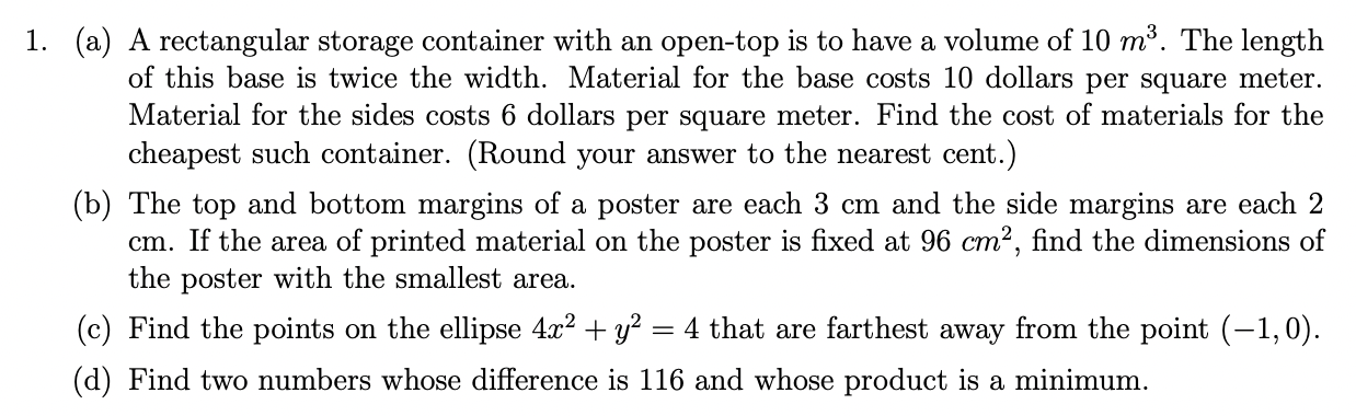 Solved 1. (a) A rectangular storage container with an | Chegg.com
