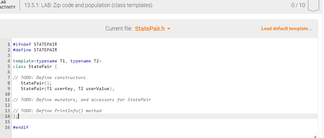 Solved 13.5 LAB: Zip code and population (class templates) | Chegg.com