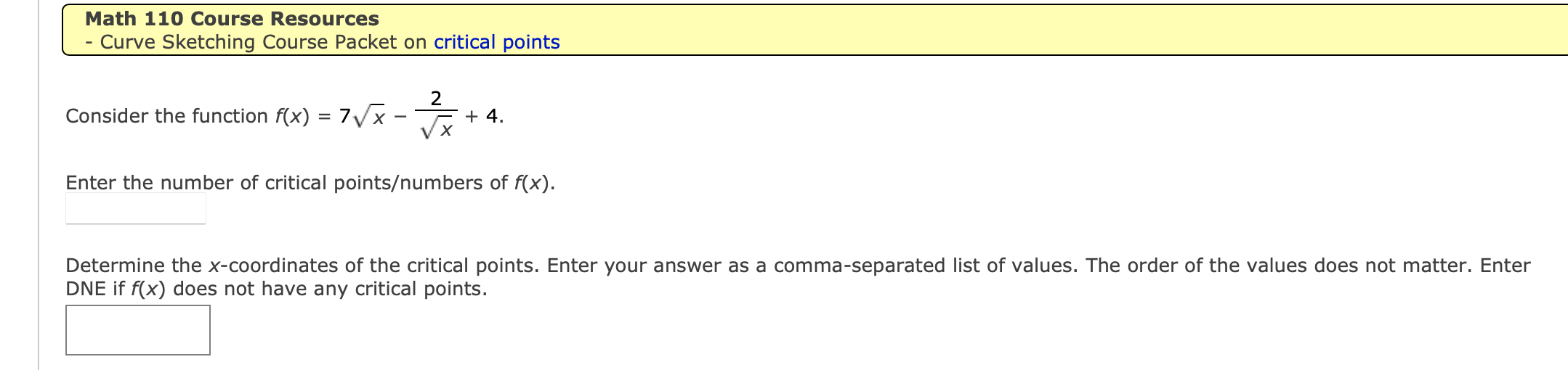 Solved Math 110 Course Resources - Curve Sketching Course | Chegg.com