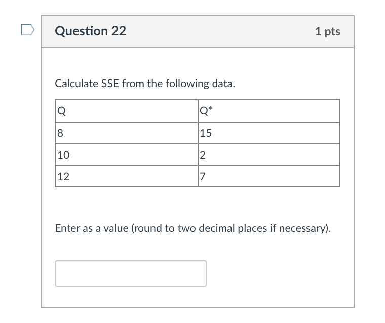 Solved Question 22 1 pts Calculate SSE from the following | Chegg.com