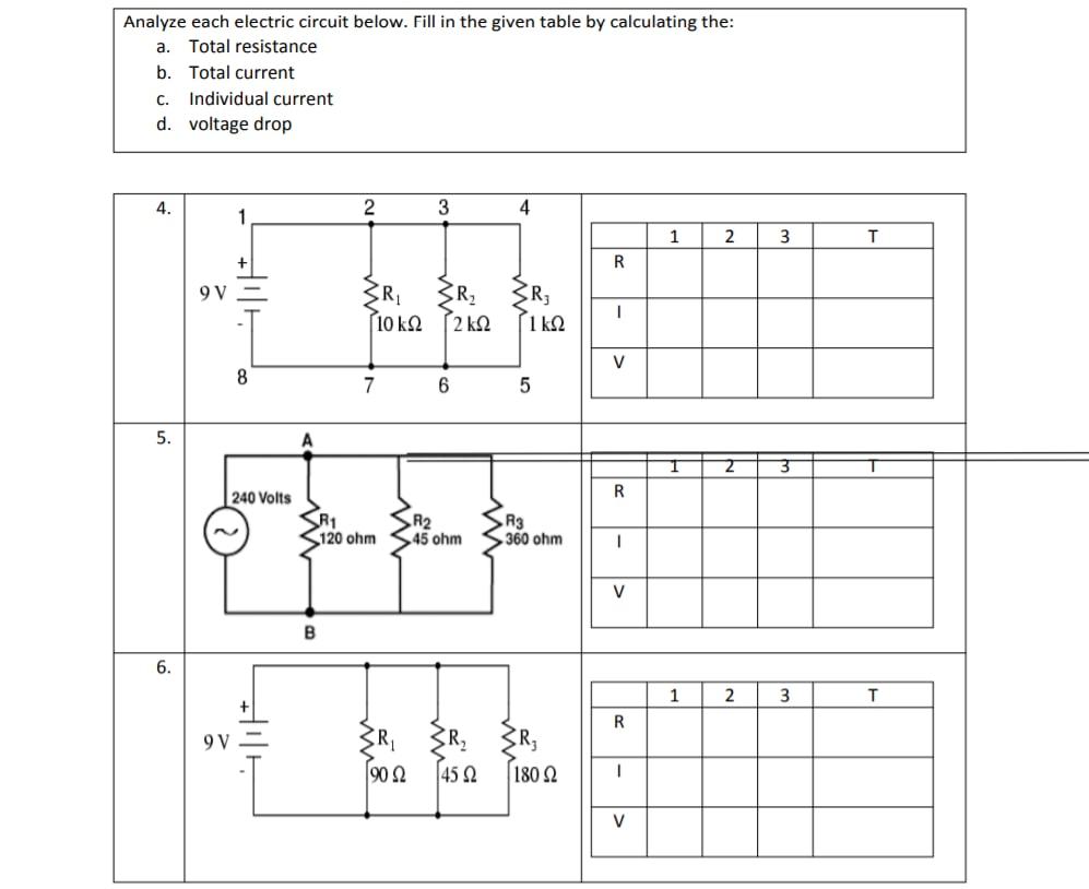 Solved a. Analyze each electric circuit below. Fill in the | Chegg.com