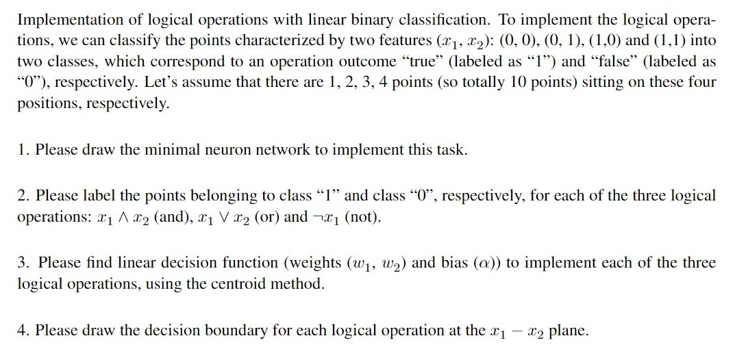 Implementation of logical operations with linear | Chegg.com