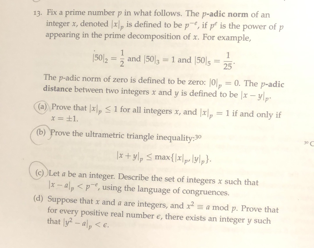 Solved 13. Fix a prime number p in what follows. The p-adic | Chegg.com