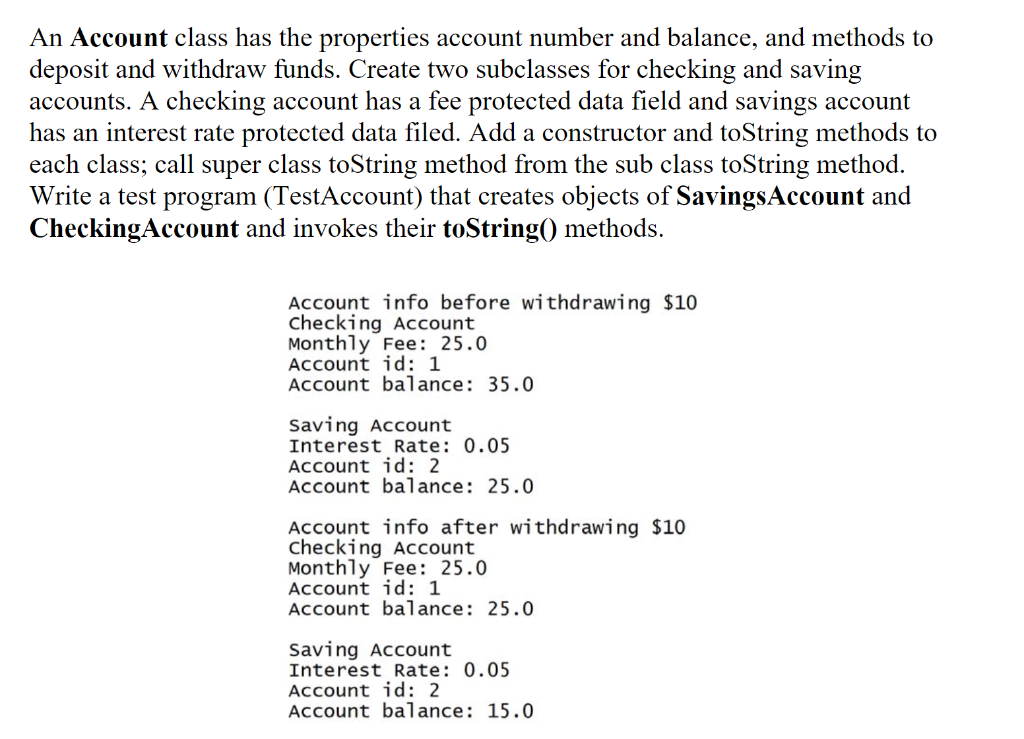 Solved An Account class has the properties account number | Chegg.com