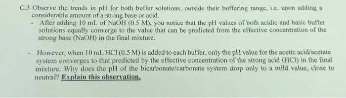 C.3 Observe the trends in pH for both buffer | Chegg.com