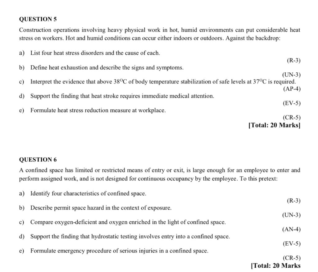 QUESTION 5 Construction operations involving heavy | Chegg.com