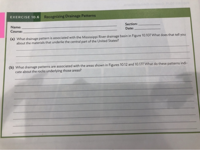 EXERCISE 10.6 Recognizing Drainage Patterns Section:- | Chegg.com