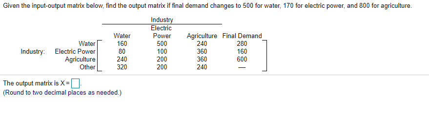 Solved Given the input-output matrix below, find the output | Chegg.com