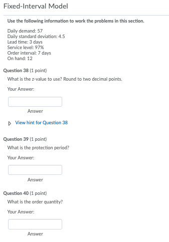 Solved Fixed-Interval Model Use the following information to | Chegg.com