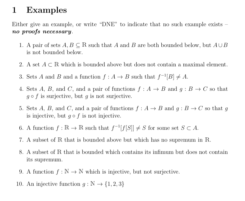 Solved 1 Examples Either give an example, or write "DNE" to | Chegg.com