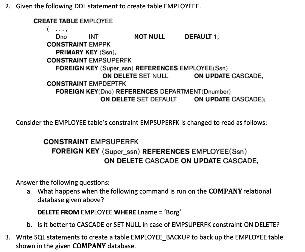 Solved Given the following COMPANY relational database | Chegg.com