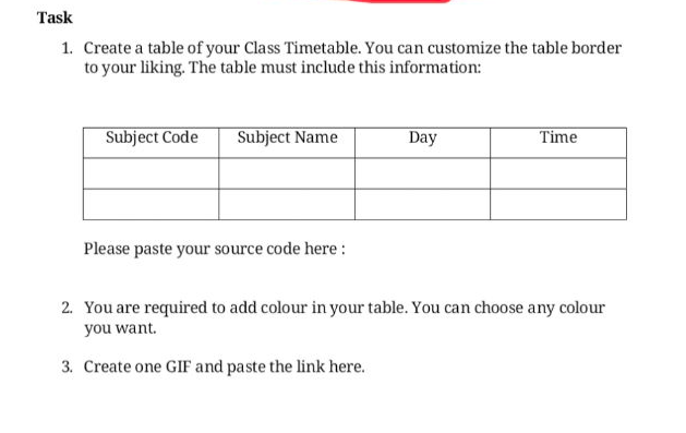 Solved 1. Create a table of your Class Timetable. You can | Chegg.com Solved 1. Create a table of your Class Timetable. You can | Chegg.com