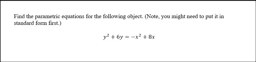 Solved Find the parametric equations for the following | Chegg.com