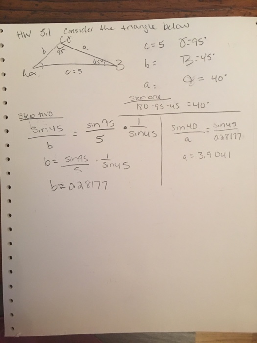 Solved Consider the triangle below. If c=5 the angle C = 95 | Chegg.com