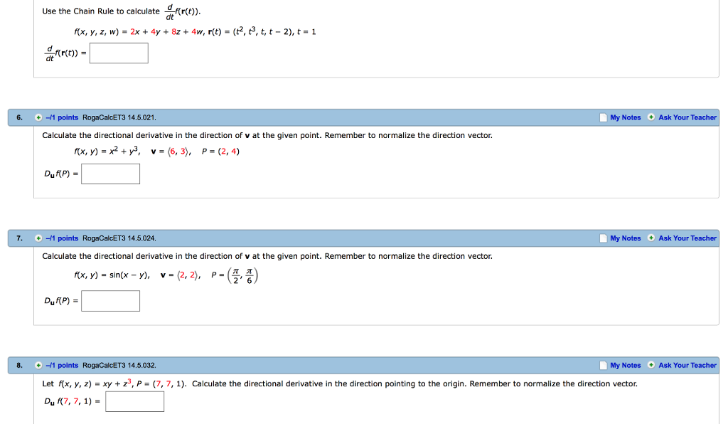 Solved Use the Chain Rule to calculate r(t)) dt x, y, z, w) | Chegg.com