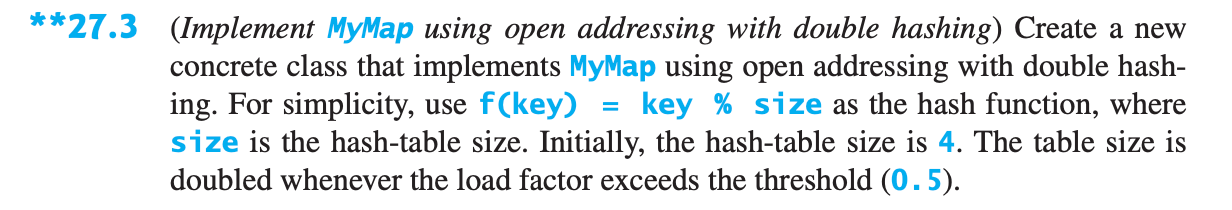 **27.3 (Implement MyMap using open addressing with | Chegg.com **27.3 (Implement MyMap using open addressing with | Chegg.com