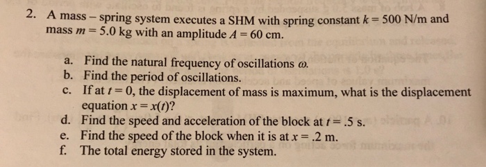 Solved mass-spring system executes a SHM with spring | Chegg.com