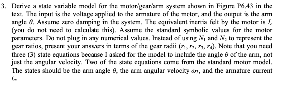3. Derive a state variable model for the | Chegg.com