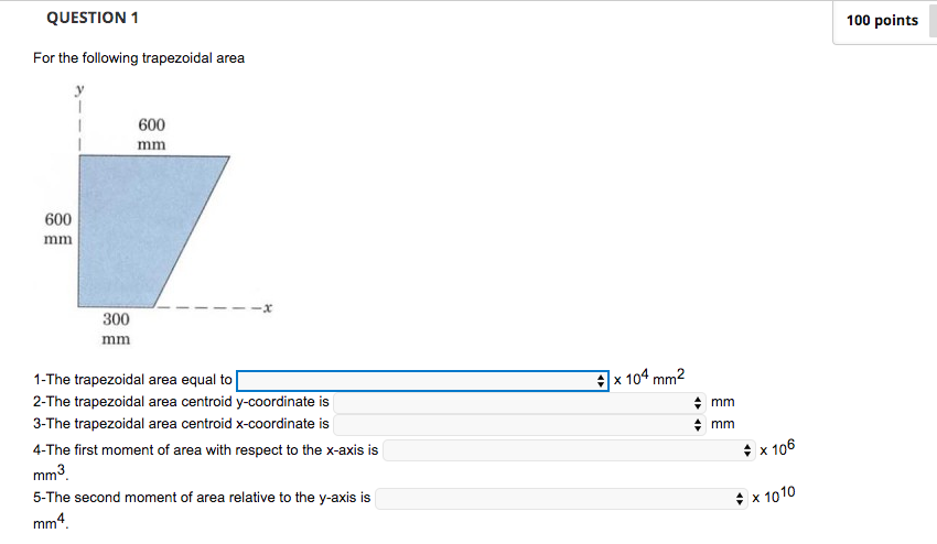Solved QUESTION 1 100 points For the following trapezoidal | Chegg.com