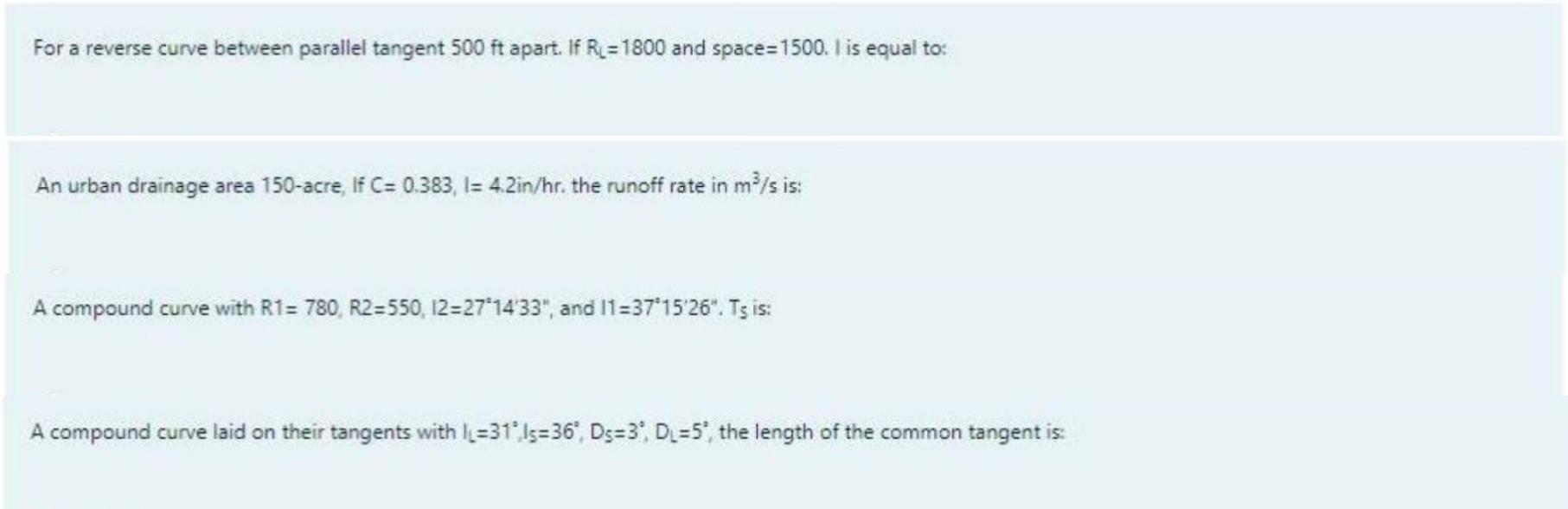 Solved For a reverse curve between parallel tangent 500 ft | Chegg.com