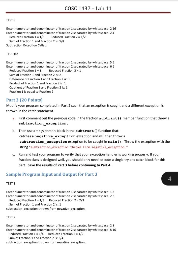 COSC 1437 - Lab 11 Lab 11 - Exception Handling This | Chegg.com