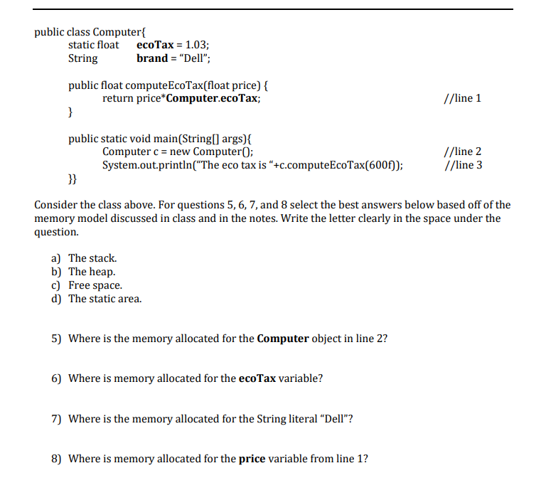 Solved public class Computer{ static float ecoTax = 1.03; | Chegg.com